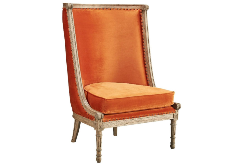 A-34- ORANGE VELVET CHAIR – Canvas Event Furniture